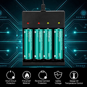 18650 Battery Charger 4 Bay Smart Universal Charger for 3.7V Rechargeable Lithium Li ion Batteries Compatible 18650 26650 21700 10400 14500 16340 16650 18500 Battery Charger (Only USB Charger)