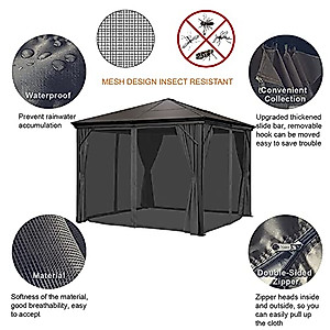 SunCula Replacement Gazebo Mosquito Netting Screen with Zipper for Patio Outdoor ,Garden and Backyard (10'x10', Black, Only Netting)