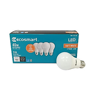 EcoSmart A19 A460ST-Q1D-01 40W Equivalent Dimmable LED Light Bulb, Soft White, (Pack of 4)