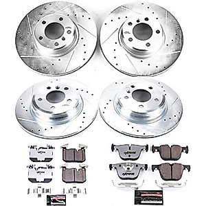 Power Stop K6654-26 Front and Rear Z26 Carbon Fiber Brake Pads with Drilled and Slotted Brake Rotors Kit and 1 Front & 1 Rear Sensor Wires For BMW 330i 335i 340i 428i 430i 435i 440i Activehybrid3