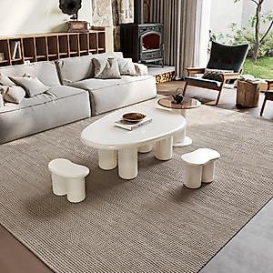 Guyii Nesting Coffee Table Set with 2 Stools, Combination Center Table with Irregular Coffee Table and Round Glass End Table, Modern Side Table for Living Room, Small Spaces, Easy to Assemble