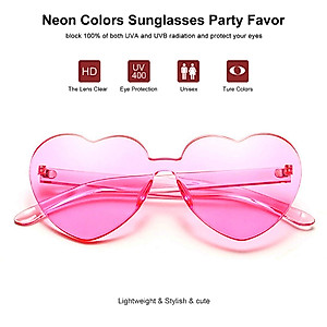 ZHANGBY 15 Pairs Heart Sunglasses for Women Heart Glasses Frameless Trendy Transparent Candy Color Party Sunglasses(Pink)