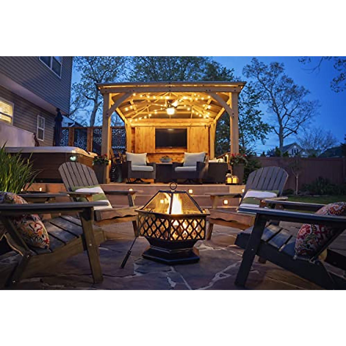 Endless Summer,WAD1377SP, Hex Shaped Outdoor Fire Bowl with Lattice, Oil Rubbed Bronze