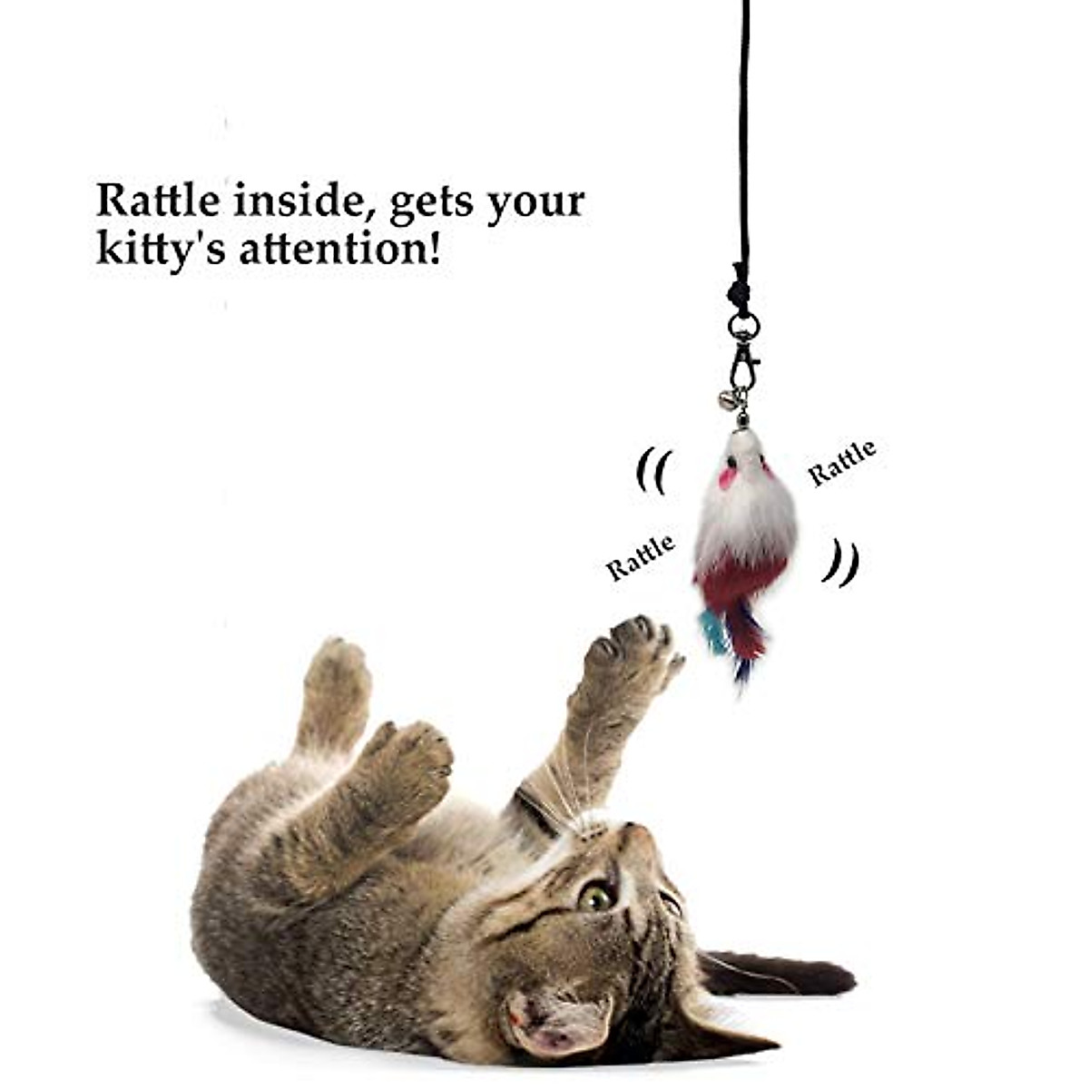 Pet Fit For Life 10 Piece Cat and Kitten Wand Replacement Pack with Squiggly Worm and Furry Mouse