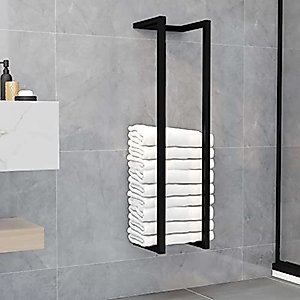 Bathroom Wall Towel Rack Iron Organization Bath Holder for Folded Large Washcloths, Storage Mounted Mount Rolled Towels, Black, 9.8x7.9x37.4inch (1193267111DGMI6PZ)