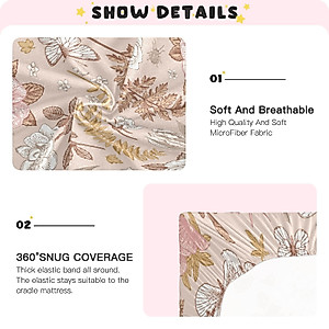 Fitted Crib Sheet for Boys Girls, Vintage Flowers Jersey Knit Baby Sheet for Standard Crib and Toddler Bed Mattresses, Cozy Soft Breathable, 28 x 52 in