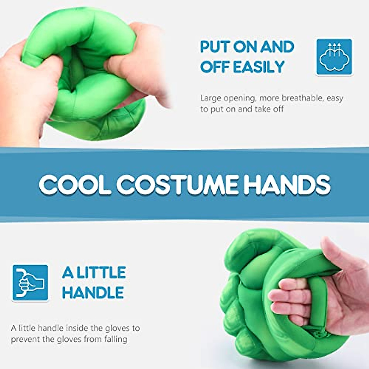 neexan Kids Superhero Costume Smash Hands, 1 Pair Soft Plush Incredible Boxing Gloves Boys, Girls, Toddler (Light Green)