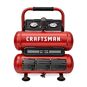 CRAFTSMAN Air Compressor Portable Air Tool Twin Tank 2Gallon, 1/3 HP Oil-Free Max 125 PSI Pressure, Model: CMXECXA0220242, Red