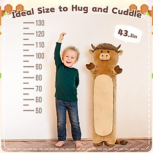 Tezituor Long Plush Cow Body Pillow,43" Cute Highland Cow Stuffed Animal Long Plush Pillow,Soft Kawaii Cow Plush Pillow Gift for Kids Adults,Big Stuffed Cow Pillow Toy for Birthday Christmas Decor