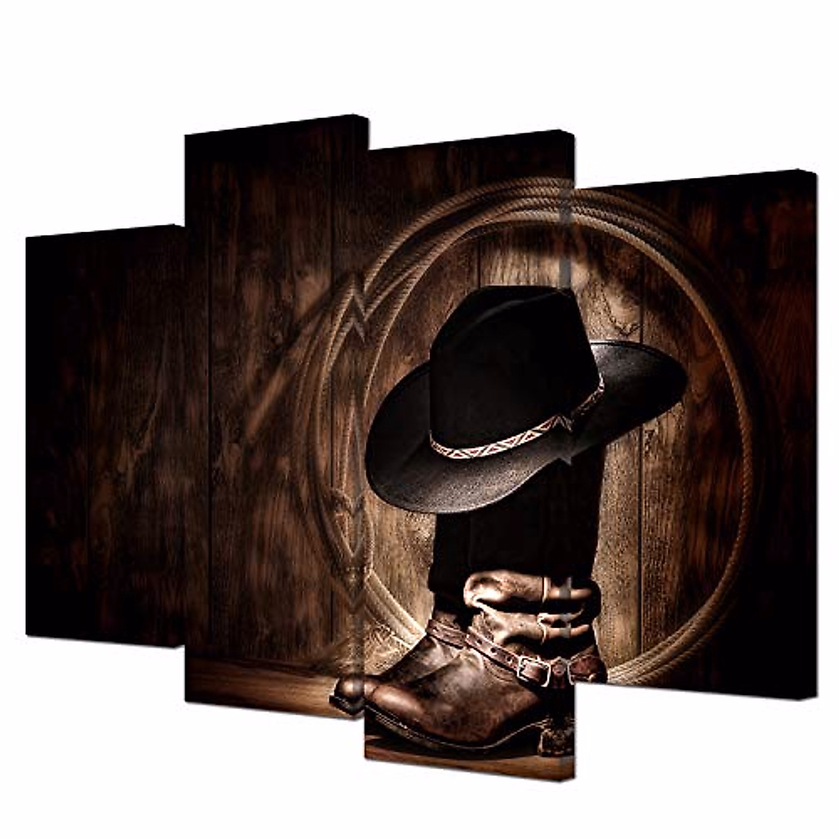 VVOVV Wall Decor Cowboy Wall Art american western art Hat and Boots West Rodeo Elements The Picture Prints on Canvas Stretched and Framed Ready To Hang Living Room Decoration