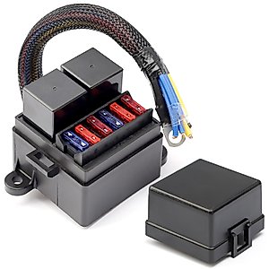 Pre-Wired Fuse Relay Box with 2 Relay Slots and 6 ATC/ATO Fuse Holder, 2 4Pin 80A Relays and 6 ATC ATO Fuses, Universal Waterproof Relay Fuse Block for Automotive Car Truck Boat Marine RV