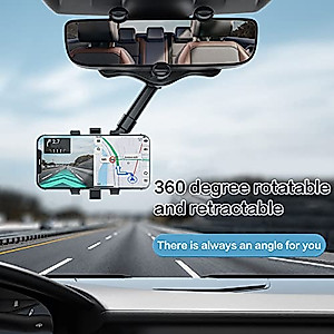 Rotatable and Retractable Car Phone Holder -2022 New Multifunctional Rearview Mirror Phone Holder for car, Universal 360 Degree Rotatable Rearview Mirror Phone Mount for All Mobile Phones (1PC)