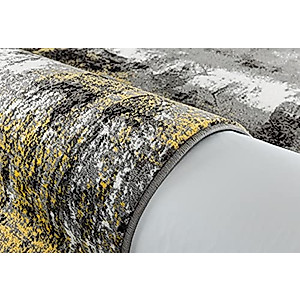 Rug and Decor Contempo 1009 Yellow Grey Black White Distressed Abstract Area Rug Carpet Alfombra for Living Room Bed Room (5' x 7' Area Rug)