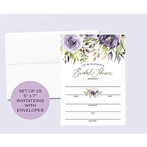 Moonrise Papery Set of 25 Purple Bridal Shower Invitations with Envelopes — Fill-in Style Invites with Envelopes