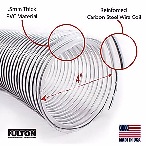 4 inch diameter x 10 foot long Ultra Flex Clear Vue Heavy Duty PVC Dust Debris and Fume Collection Hose MADE IN USA!