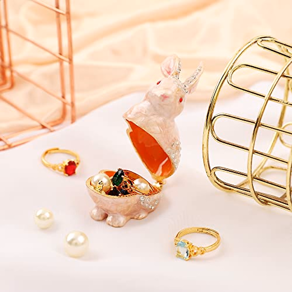 QIFU Cute Mini Pink Rabbit Style Enameled Trinket Box Hinged, Unique Gift for Family …