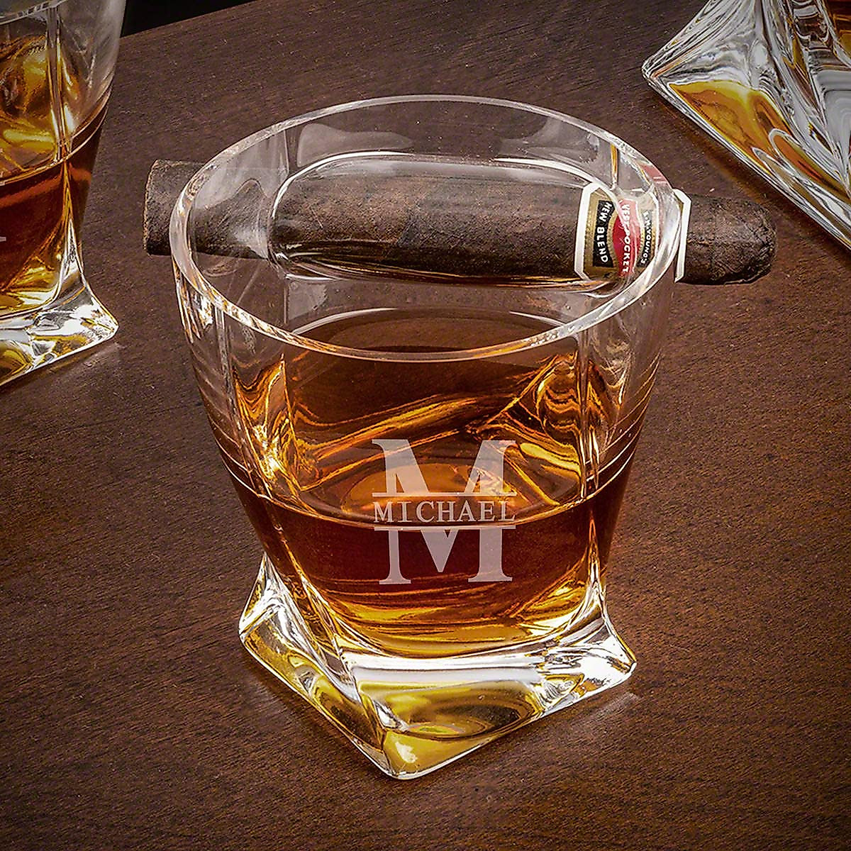 Personalized Twist Cigar Holding Whiskey Glass (Custom Product)