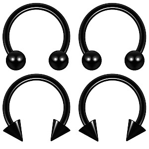 4pc 14g 1.6mm Surgical Steel Black Horseshoe Earrings 14 Gauge 4mm Ball Spike Septum Earrings 10mm Eyebrow Piercing Jewelry