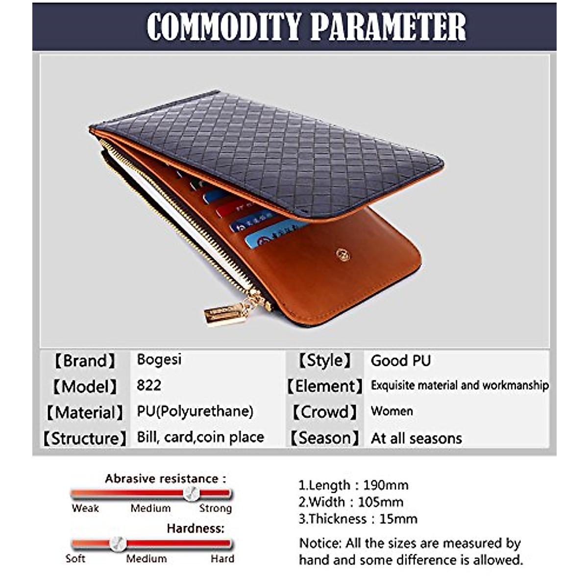 Womens Walllet Multi Card Case Wallet with Zipper Pocket Credit Card Holder Zipper Purse Cell Phone Handbag（black)