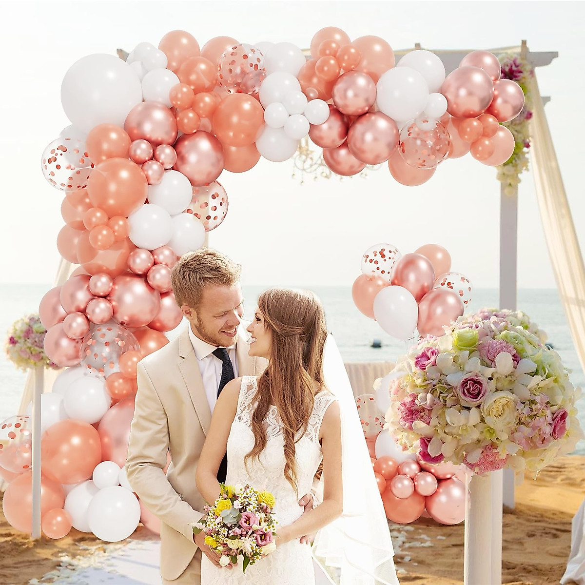 Belscebels Rose Gold Balloons Arch Kit, White and Metallic Rose Gold Balloon Garland Arch Kit for Birthday Party Decorations Baby Shower Bridal Shower Wedding Bachelorette Bride to Be Engagement