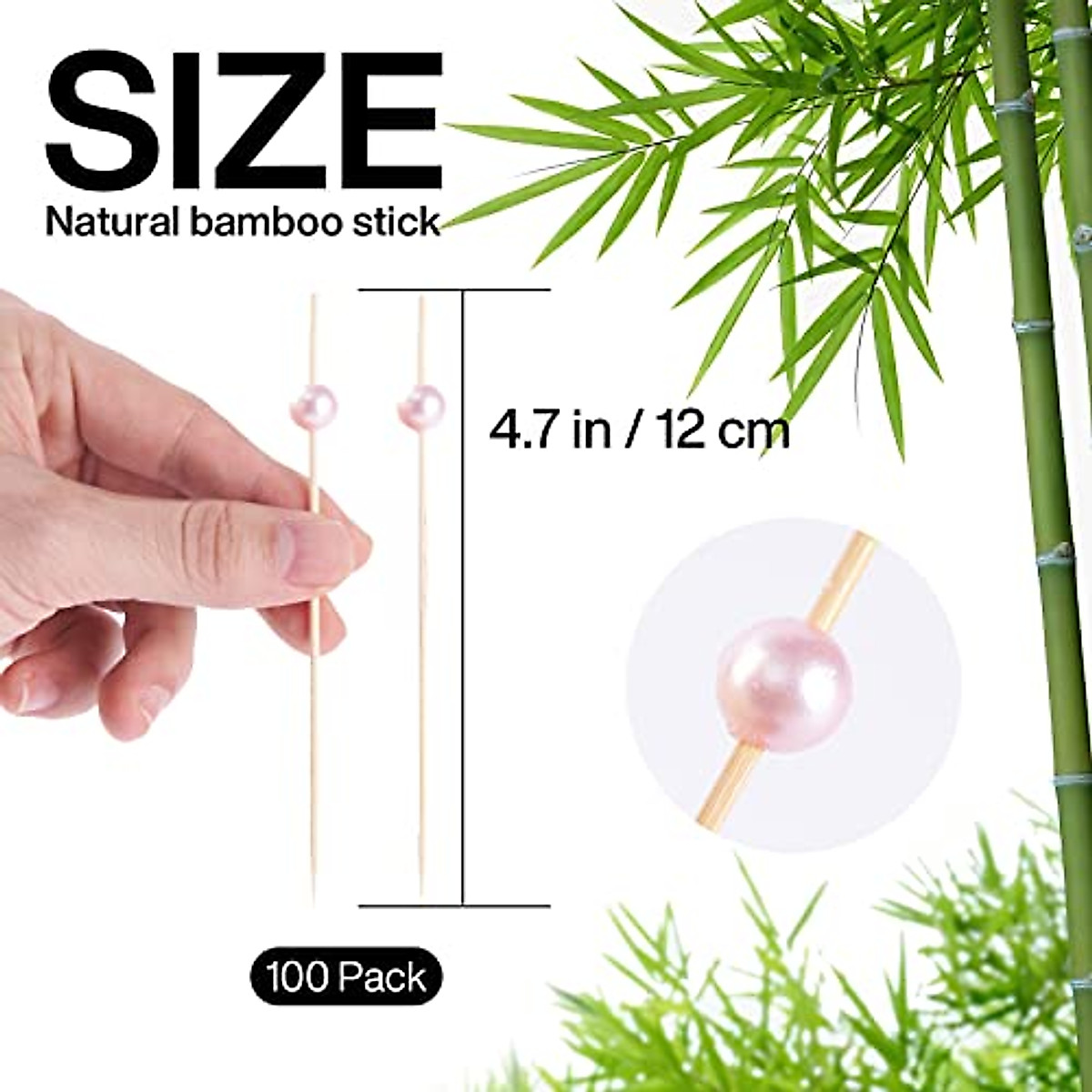 PuTwo Toothpicks for Cocktail Appetizers Fruits Dessert, 100 Count, Pink Pearls