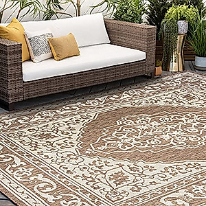 Water & Fade Resistant Indoor Outdoor 3x10 Runnerr Rug for Patio, Deck, Porch, Entryway | Outside Area Rugs for Patios | 2'8'' x 9'10'' Brown