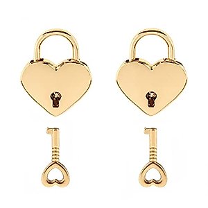 Warmtree Small Metal Heart Shaped Padlock Mini Lock with Key for Jewelry Box Storage Box Diary Book,Pack of 2,Gold