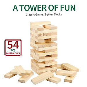 Steventoys Tumble Tower Set, 54PCS Large Timber Game with Storage Bag, Wooden Stacking Games for Kids Adults and Family, Outdoor and Indoor Play
