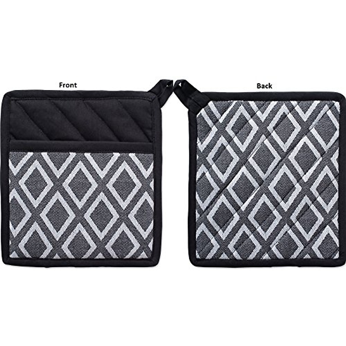 DII Black & White Diamond Collection Kitchen Essentials, Potholder Set, 2 Piece