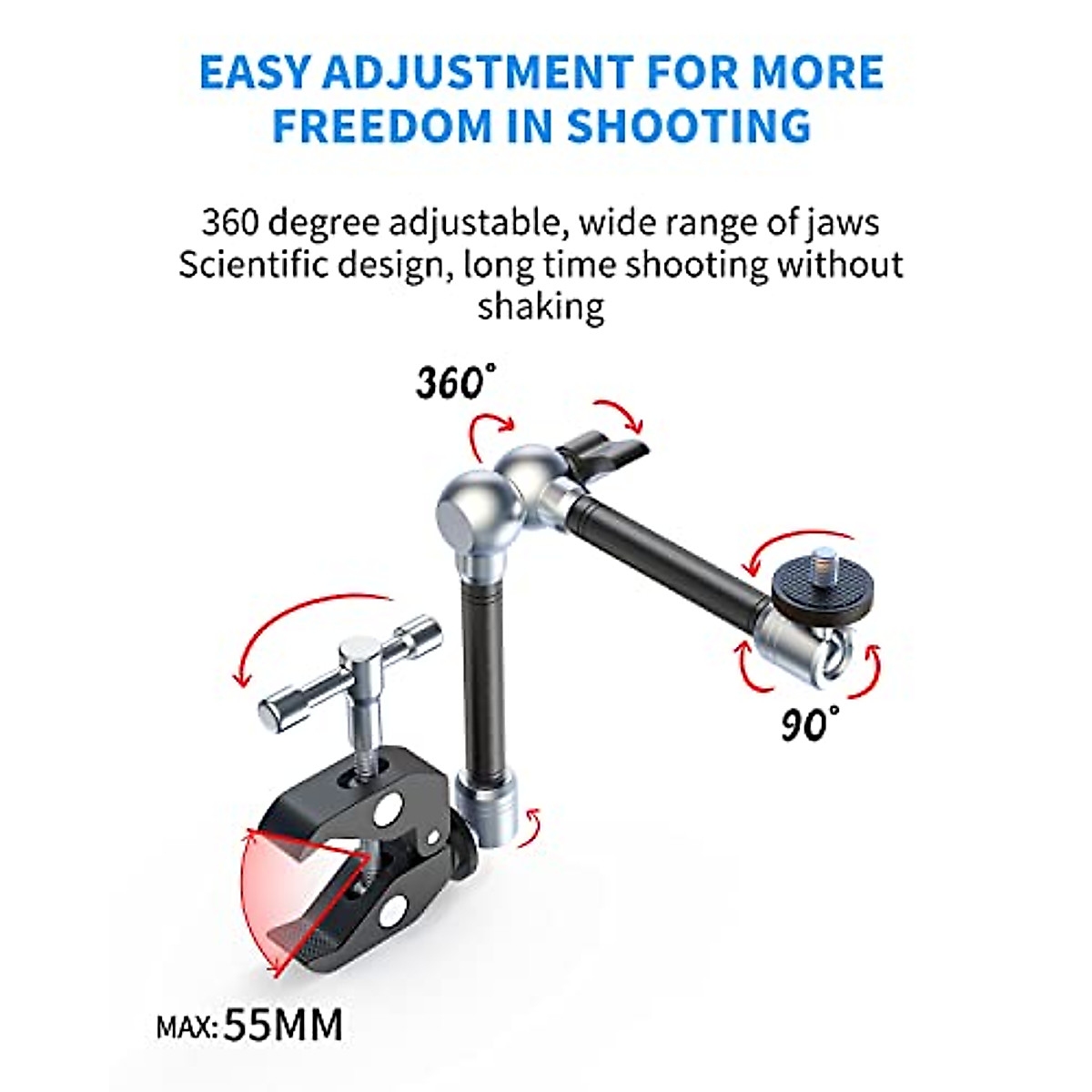 11" Camera Clamp Magic Arm Crab-Shaped Monitor Clamp with 1/4", 3/8" Threaded Holes Compatible with ATLI Gopro DSLR Camera LED Light Stabilizer