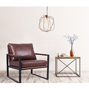 Nusetx Mid-Century Modern Accent Chair, Faux Leather Upholstered Living Room Chairs with Waist Cushion, Reading Armchair for Bedroom Sunroom, Brown