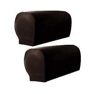 Sofa Armrest Cover Ultra Thick and Soft PU Leather Stretch Arm Cover for Recliners Sofas Chairs Loveseats Elastic Waterproof Furniture Armrest Protector for Couch(1 Pair,Brown)