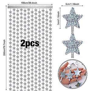 Blosssound 2 Pack Glitter Star Fringe Curtains 3.3 x 6.6 ft Bachelorette Silver Foil Fringe Banner Laser Star Metallic Tinsel Streamers for Wedding Birthday Bridal Shower New Year Party Supplies Decor