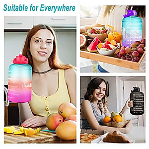 QuiFit 1 Gallon Water Bottle - with Straw & Motivational Time Marker Leak-Proof BPA Free Reusable Gym Sports Outdoor Large(128OZ) Capacity Water Jug(Black,1 Gallon)