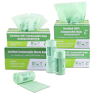 Compost Bags, Compostable Trash Bags 3 Gallon Compostable Bags 100 Count Small Compost Bags for Countertop bin Extra Thick 0.71 Mil. ASTM D6400 Certified By BPI and TÜV AUSTRIA
