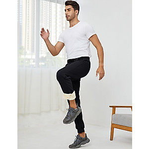 Gihuo Men's Winter Fleece Pants Sherpa Lined Sweatpants Athletic Running Sweatpants Ribbed Leg Comfy Warm Jogger Pants (Black, X-Large)