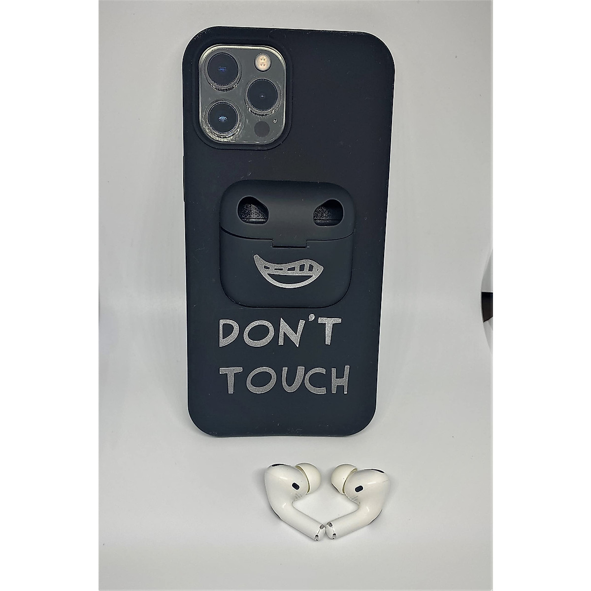 "Don't touch" iPhone 12 Pro Max case with Airpods holder