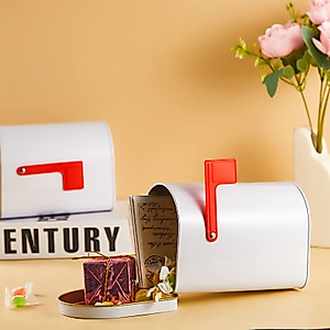 Lounsweer Mini Tinplate Mailbox Toy Small Mailbox Toywith Raised Signal Flags Post Mount Mailboxes for Boys and Girls DIY Projects for Preschoolers Gift Exchange Activities (White,4 Pcs)