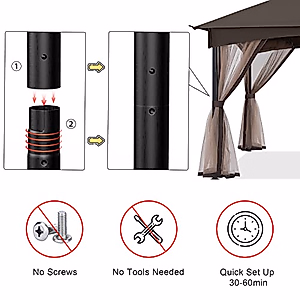 MASTERCANOPY Tool Free Patio Gazebo Screw Free Easy Installation Outdoor Garden Gazebo with Netting Walls (11x11,Dark Brown)