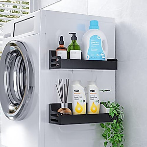 ZACELOVE 4 Pack Magnetic Spice Rack for Refrigerator,Magnetic Refrigerator Organizer, Strong Magnetic Fridge Shelf, Rustproof Side Fridge Storage Rack for Kitchen,Metal Black