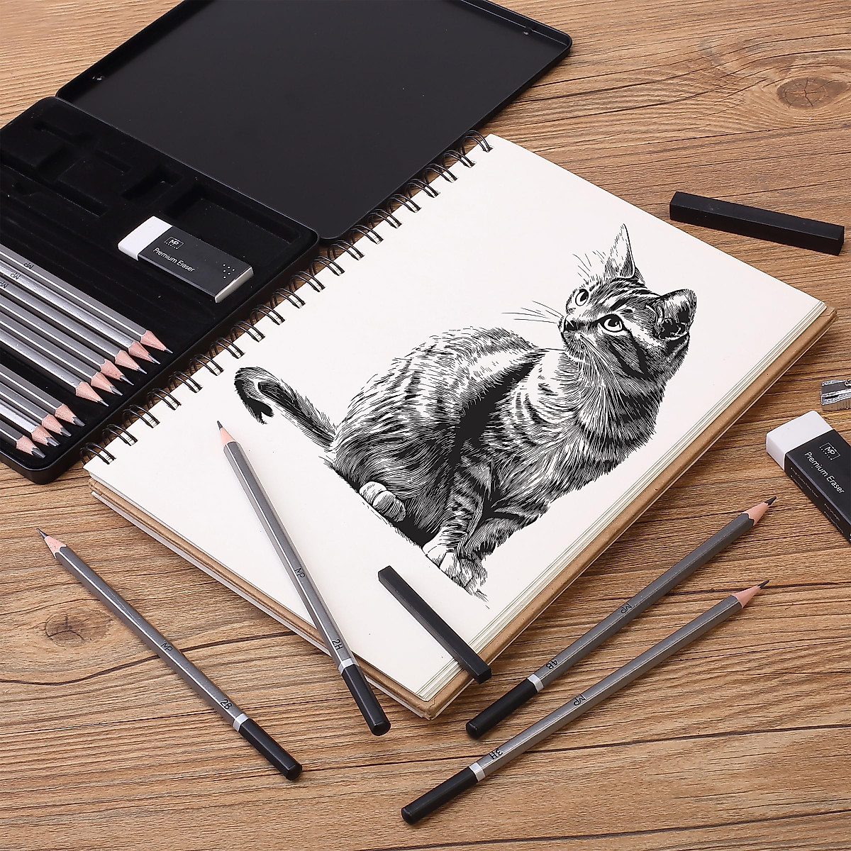 Mr. Pen- Sketch Pencils for Drawing, 19 pcs, Drawing Pencils for Sketching with Graphite Sticks, Erasers and Sharpener, Sketching Pencils, Art Pencils for Sketching, Graphite Pencils,Christmas Gift