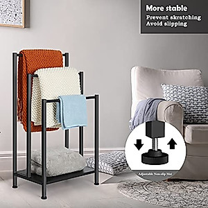 Free Standing Towel Rack, 3 Tier Metal Towel Racks Stand with Modern Black Wooden Storage Shelf, Multipurpose Hand Towel Drying Holder Stand for Bath & Blanket, Washcloths, Tub or Shower Organizer