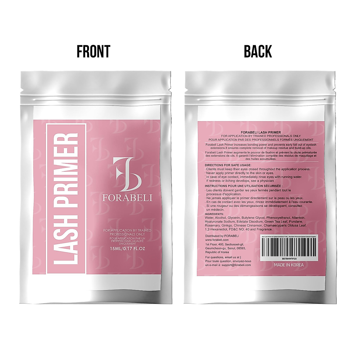 Forabeli Lash Primer 15ml - Boosts Adhesion, Improves Bond Retention, Ideal for Individual and Natural Lashes, Semi-Permanent Eyelash Extension Supplies