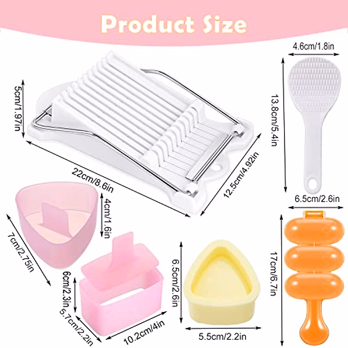 6 Pcs/Set Spam Musubi Maker Mold Press (Non Stick) with Luncheon Meat Slicer Kit Sushi Shake Rice Ball Mold Onigiri Mold Sushi Making Tool Egg Slicer Hot Dog Cutter for Kitchen