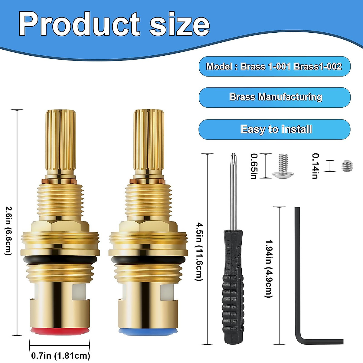 Brass 1-001 & Brass 1-002 Ceramic Valve Cartridge, Compatible with Cold widespread Cartridge and Hot widespread Cartridge, Brass Construction, include Brass 1-001 & Brass 1-002