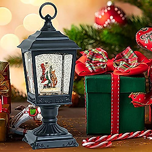 DRomance Christmas Snow Globe Lantern with Musical and Timer, Battery Operated and USB Cable Santa Light up Spinning Water Glitters Snow Globe Decoration(USB Included)