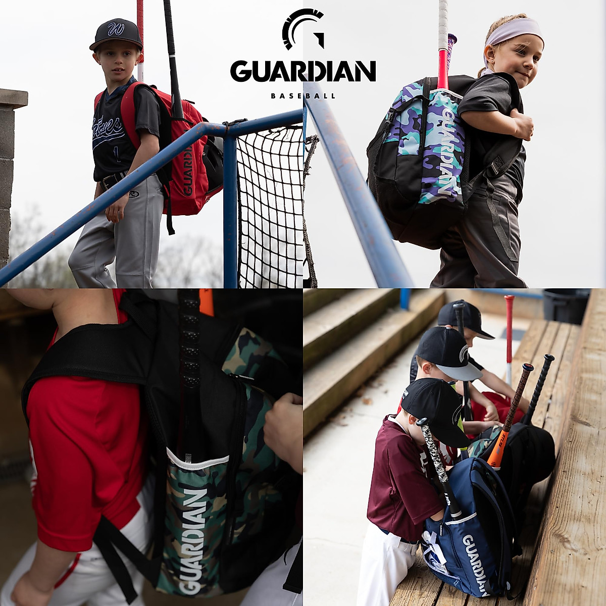 Guardian Baseball Backpack for Youth, Softball Bag for Girls, Durable Bat Bags Baseball Youth Boys and Girls, TBall Bag – Includes Hook to Hang on Fence - Navy/White