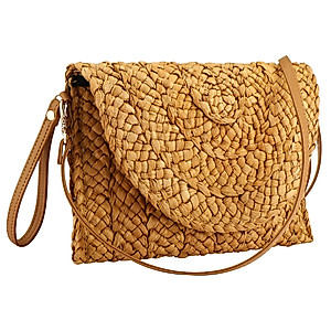 Weave Handbag,Straw Clutch Summer Evening Handbag Summer Beach Party Purse Woven Straw Bag Envelope (corn brown)
