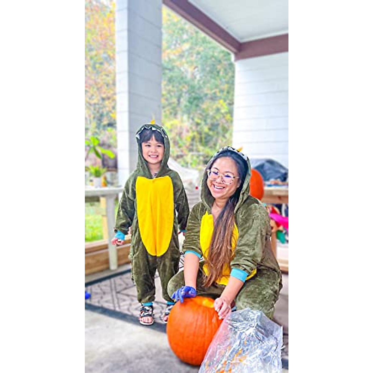 Joy2fitt Halloween Costumes Adults Women Animal Onesie Men Flannel Dinosaur Hooded Tails One Piece Family Cosplay Jumpsuit S