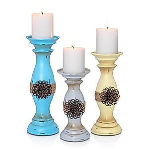 Besti Vintage Candle Holder – Bundle of 3 x Candlestick Holders – Unique Vintage Room Decor – Candle Holders with Metal Accents – Ideal Home Decoration for Living or Dining Room
